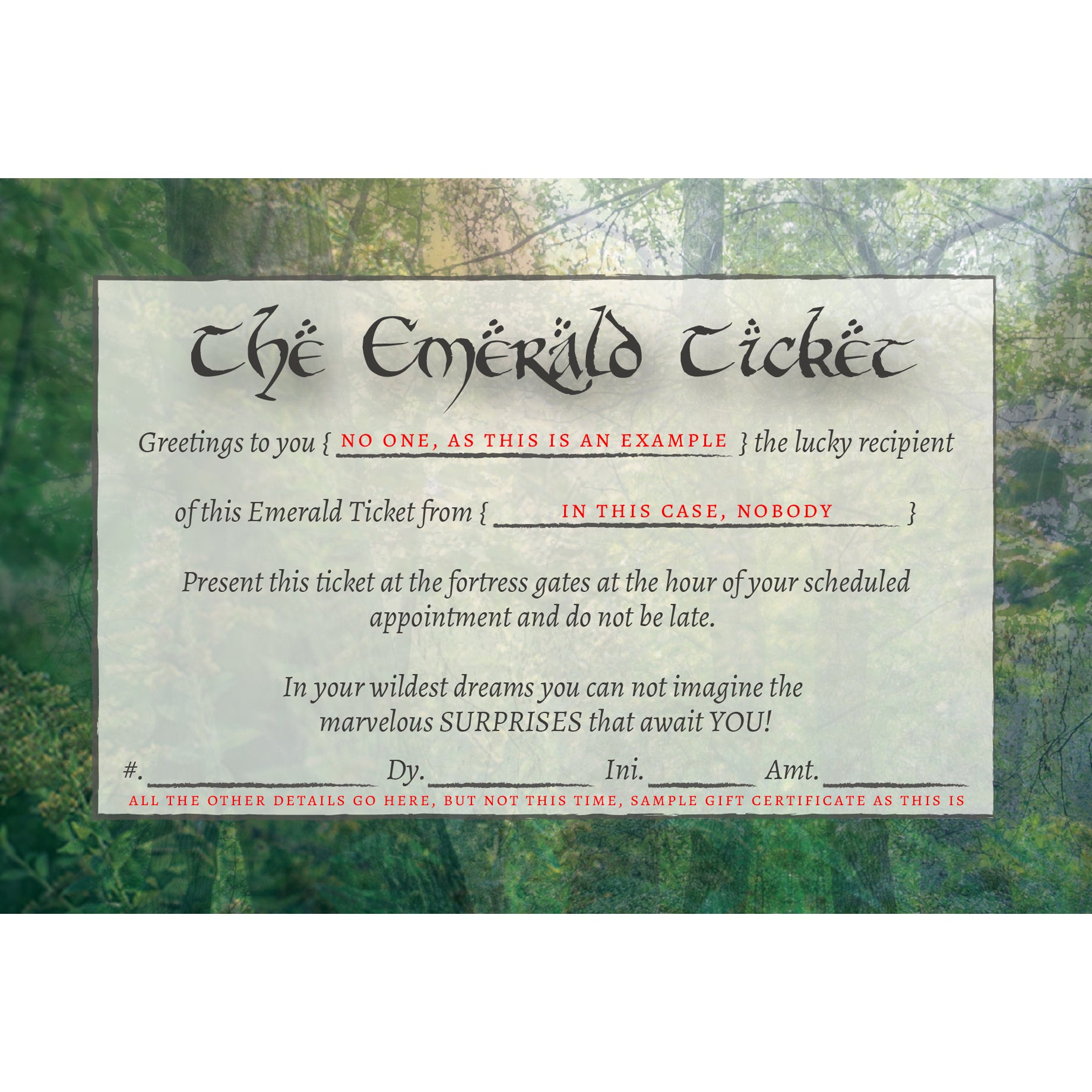 Emerald Ticket Gift Certificate – Beardsgaard